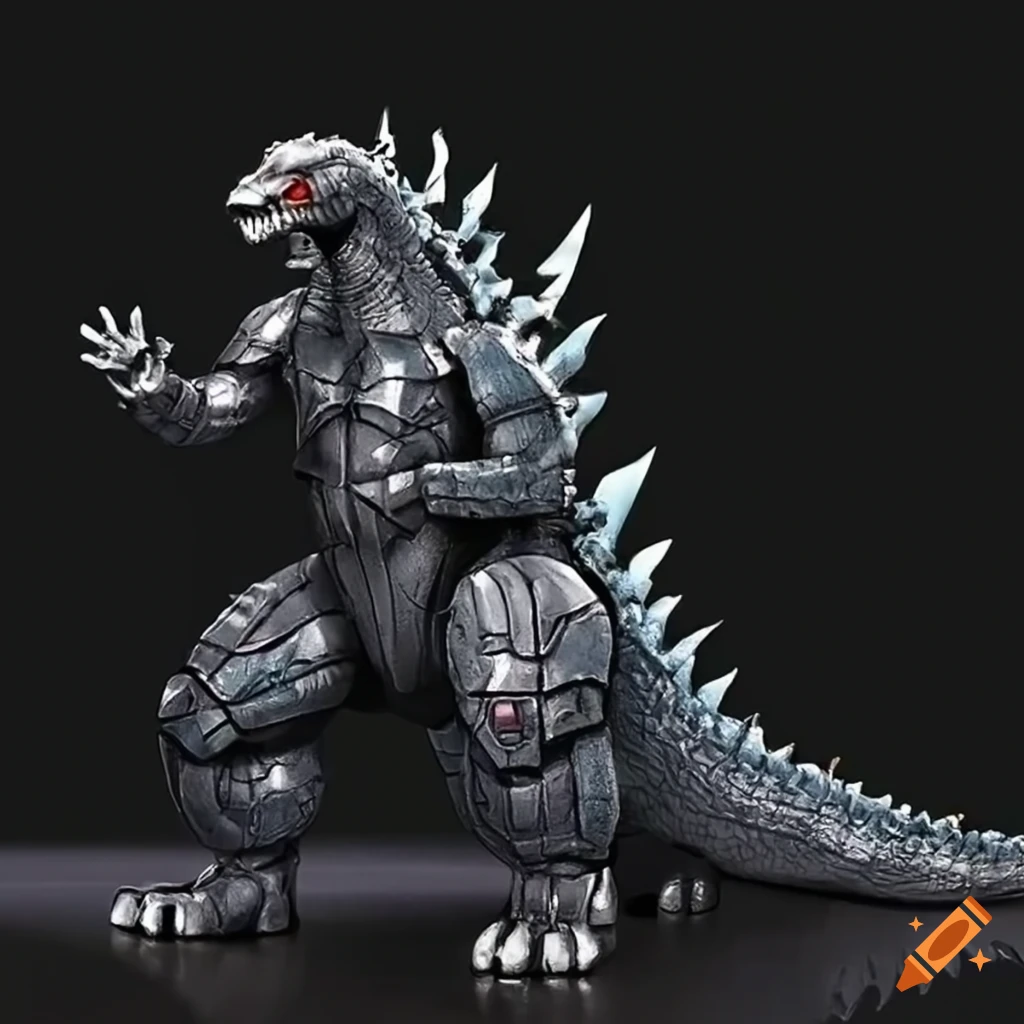 Image of heavily armored metallic muscular godzilla