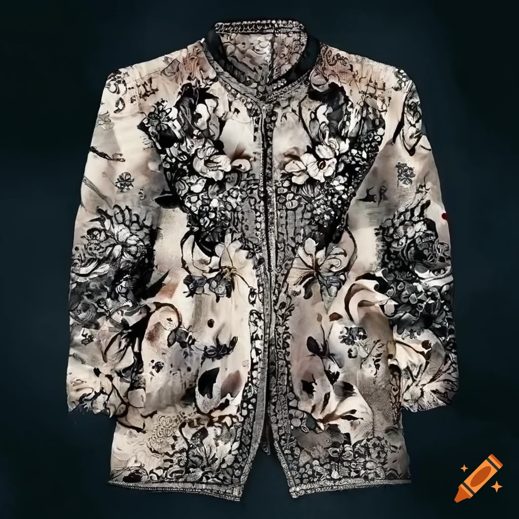 Beige jacket with painted flower patterns on Craiyon