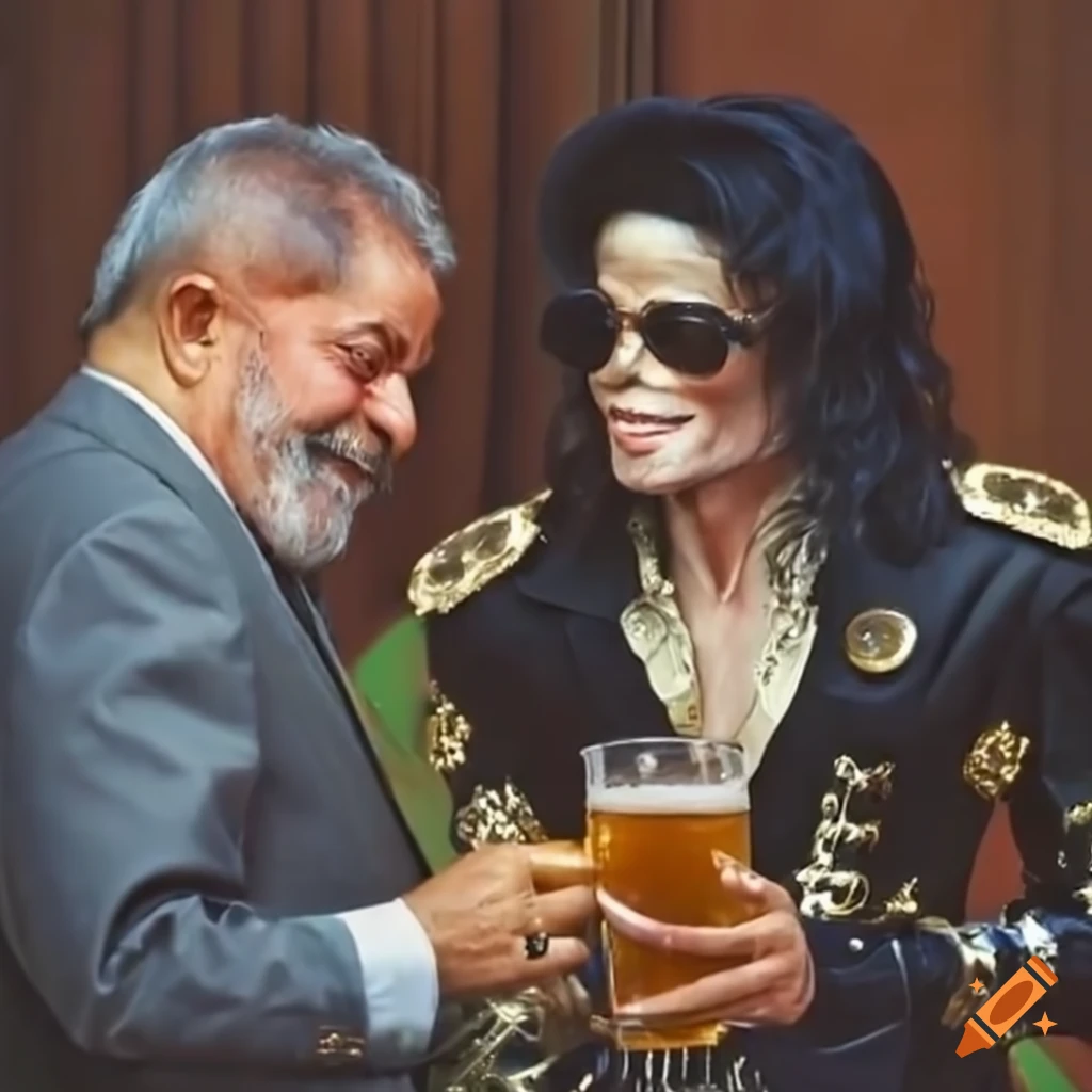 President Lula Da Silva having a beer with Michael Jackson on Craiyon