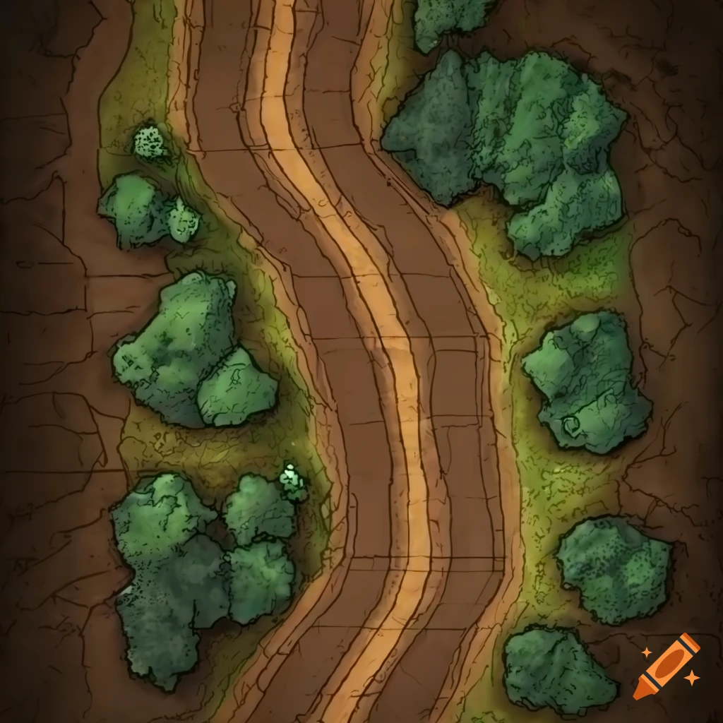 DnD map of a straight muddy country road on Craiyon