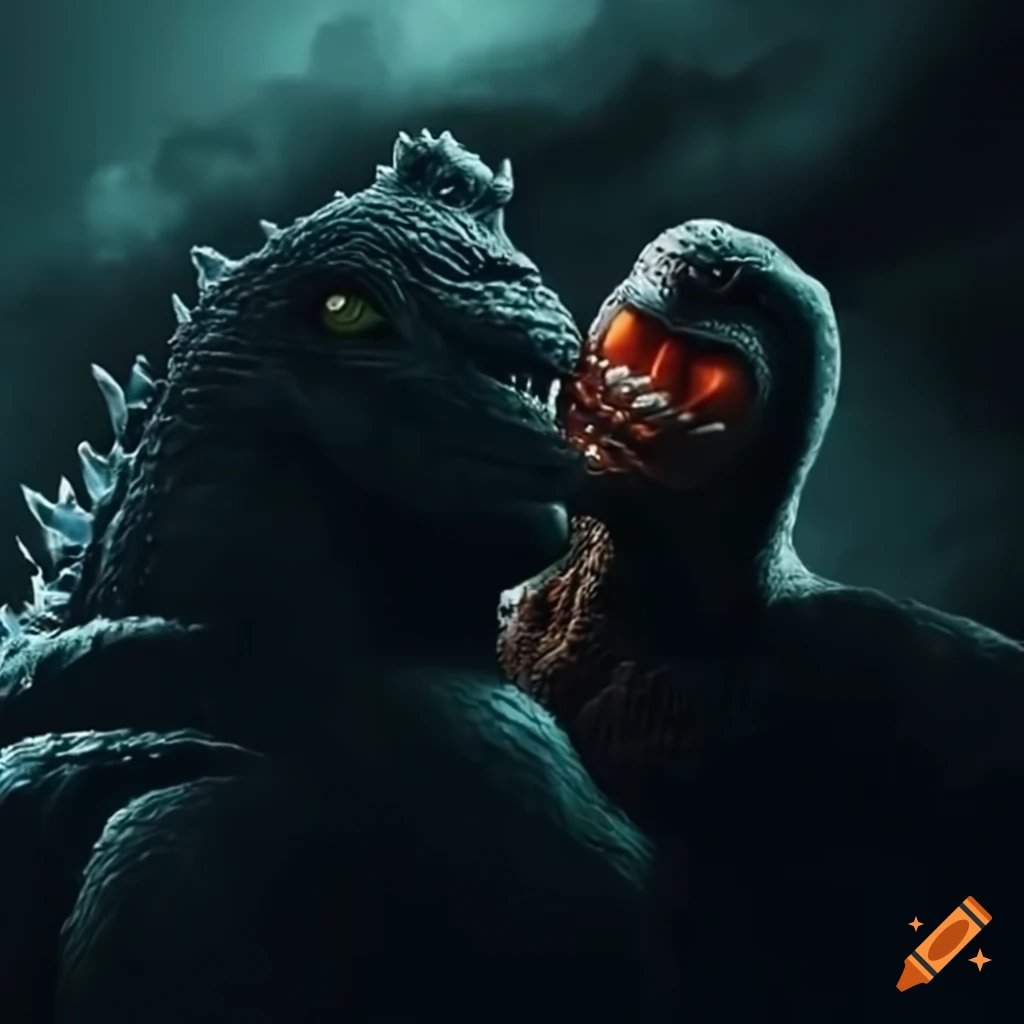 Large monsters godzilla and king kong in a friendly encounter on Craiyon