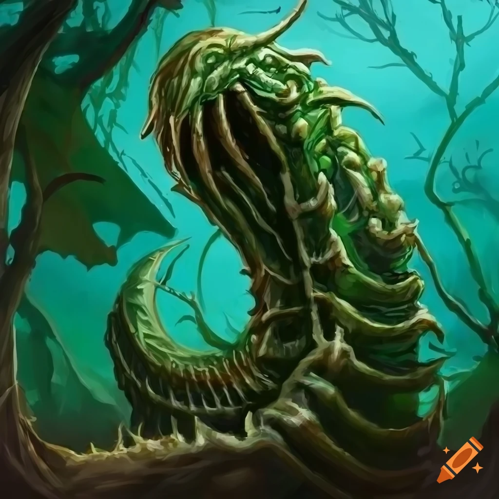 Illustration of a colossal green wurm on Craiyon
