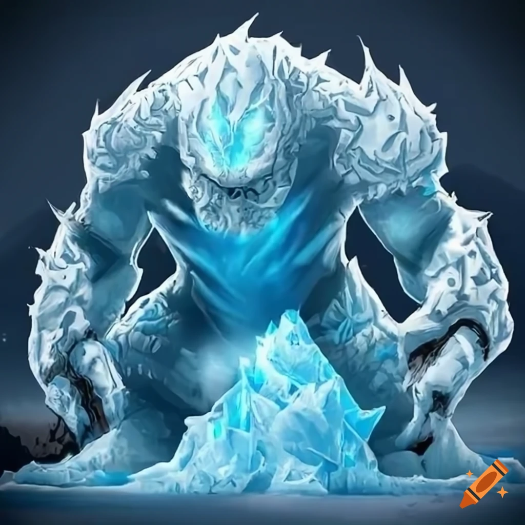 Huge ice elemental in a snowstorm hunched over on Craiyon