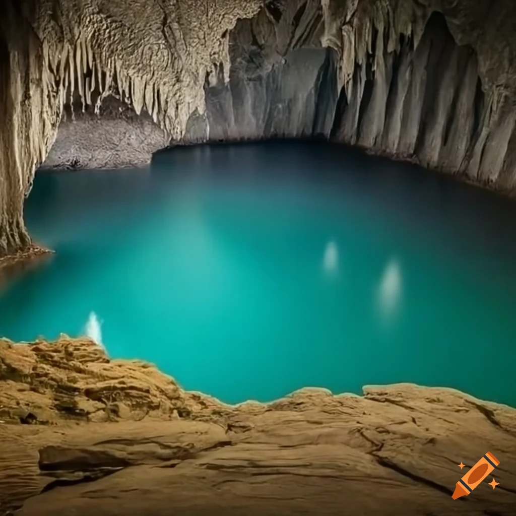 Large cave with an enormous underground lake