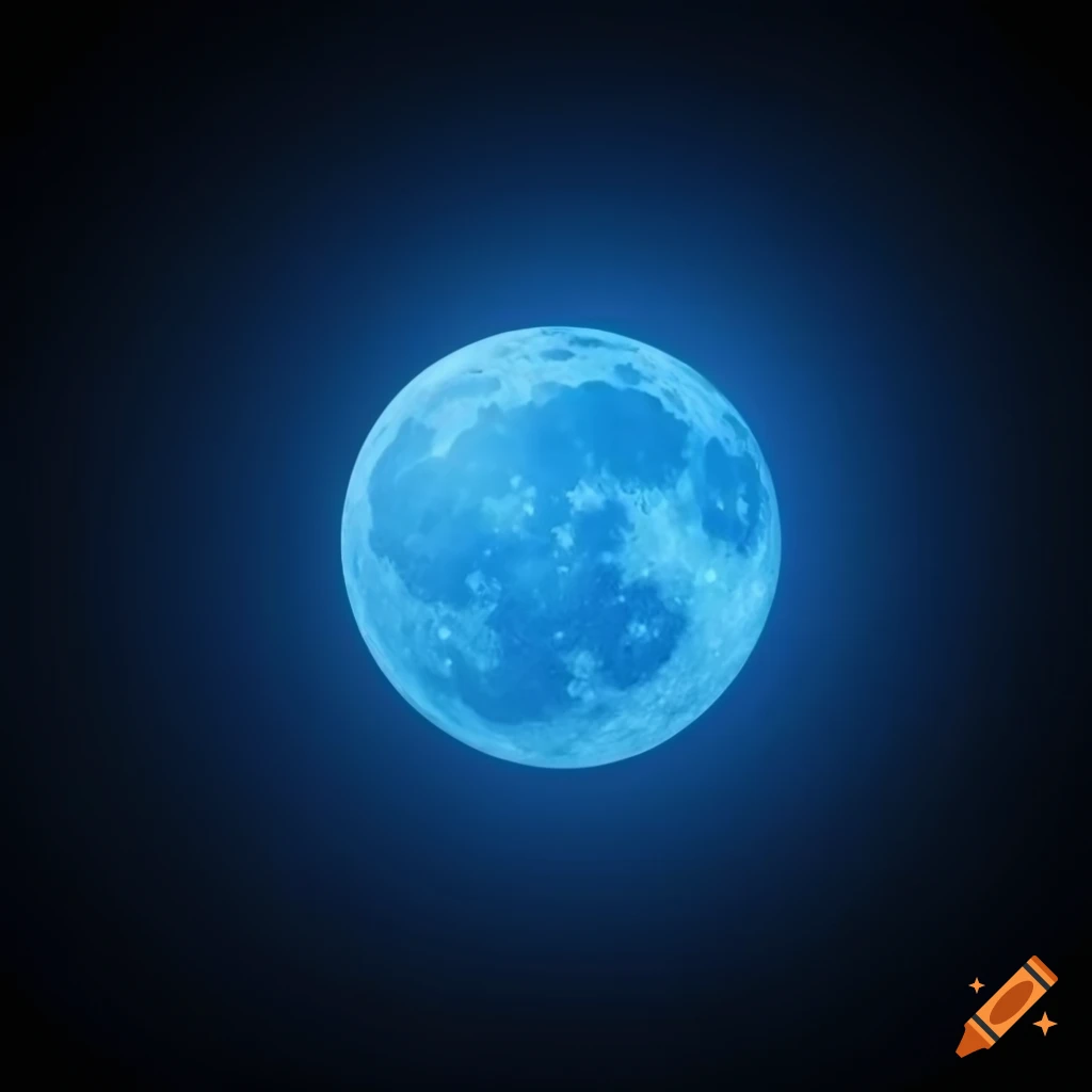 Bright blue moon on a black background
