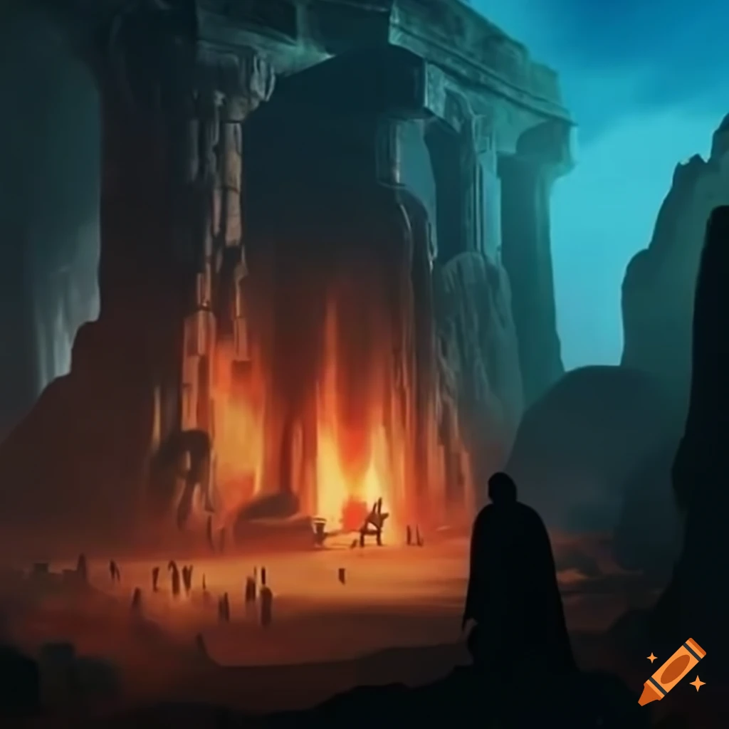 Jedi warrior protected by force field in ancient ruins on Craiyon