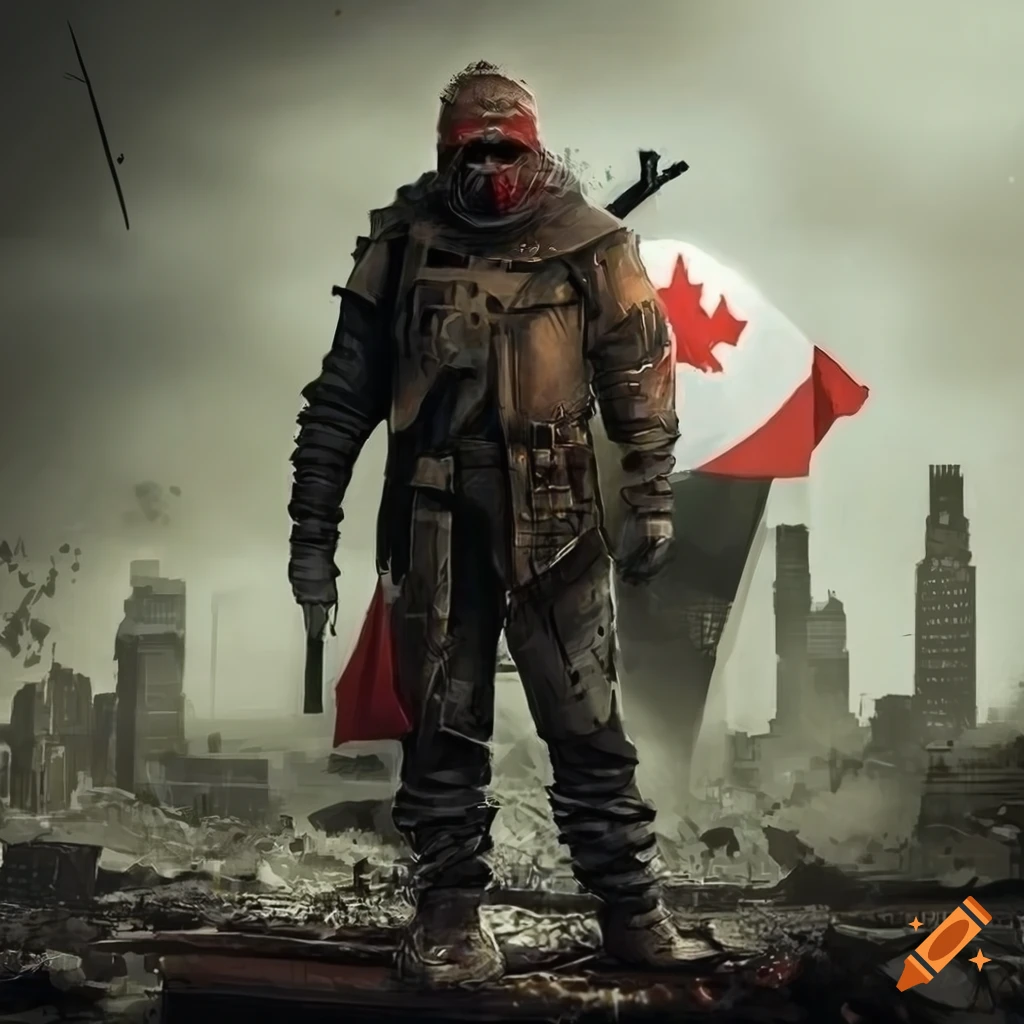 Detailed portrait of a futuristic warrior with Canadian flag on Craiyon