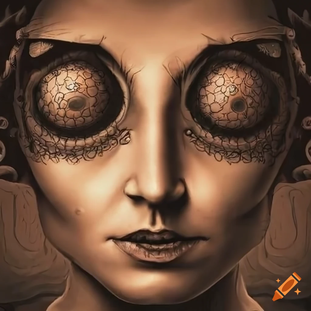 Escher-style repeating face design on Craiyon