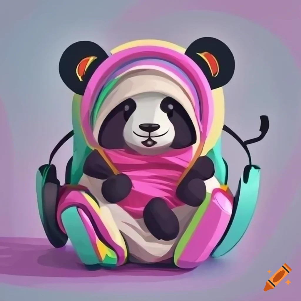 Panda dressed as a cute gamer character with headphones