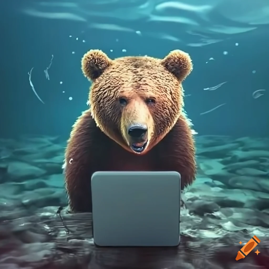 Bear using laptop under water on Craiyon