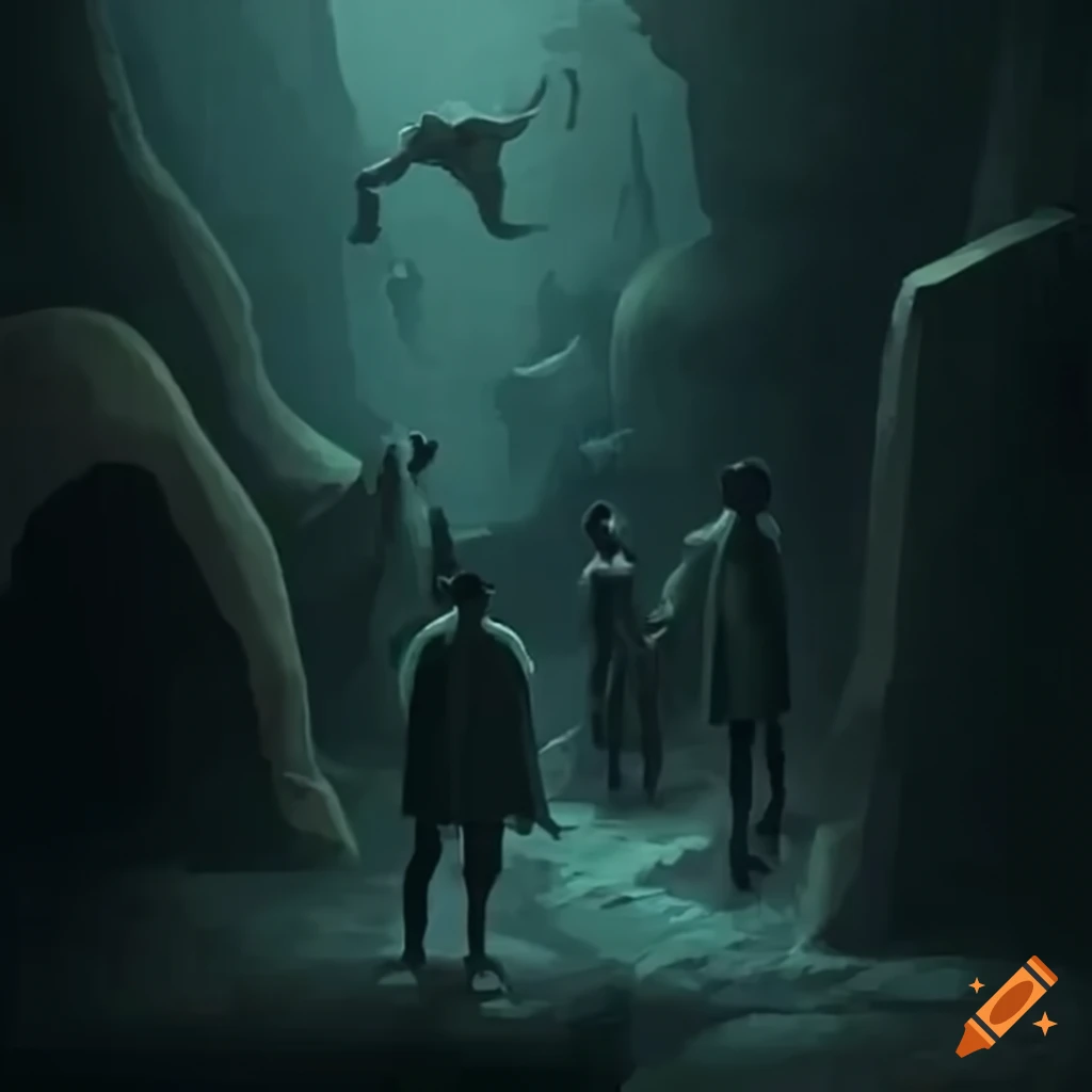 Group of people escaping from a dungeon on Craiyon