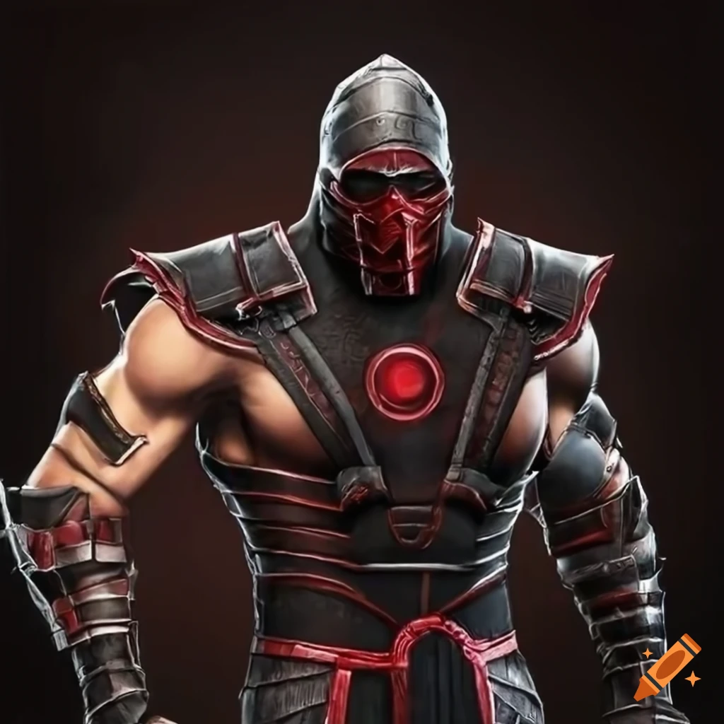Fierce ancient knight warrior in dark asymmetrical armor with red ...