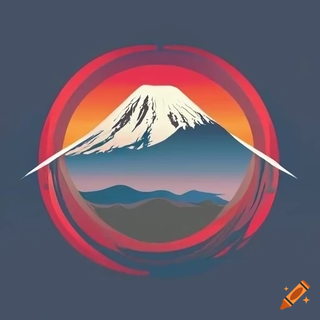 Mt fuji with red rising sun in japan in a graphic design logo on Craiyon