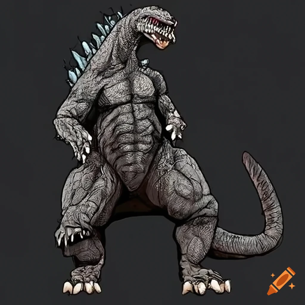 Muscular godzilla made of titanium