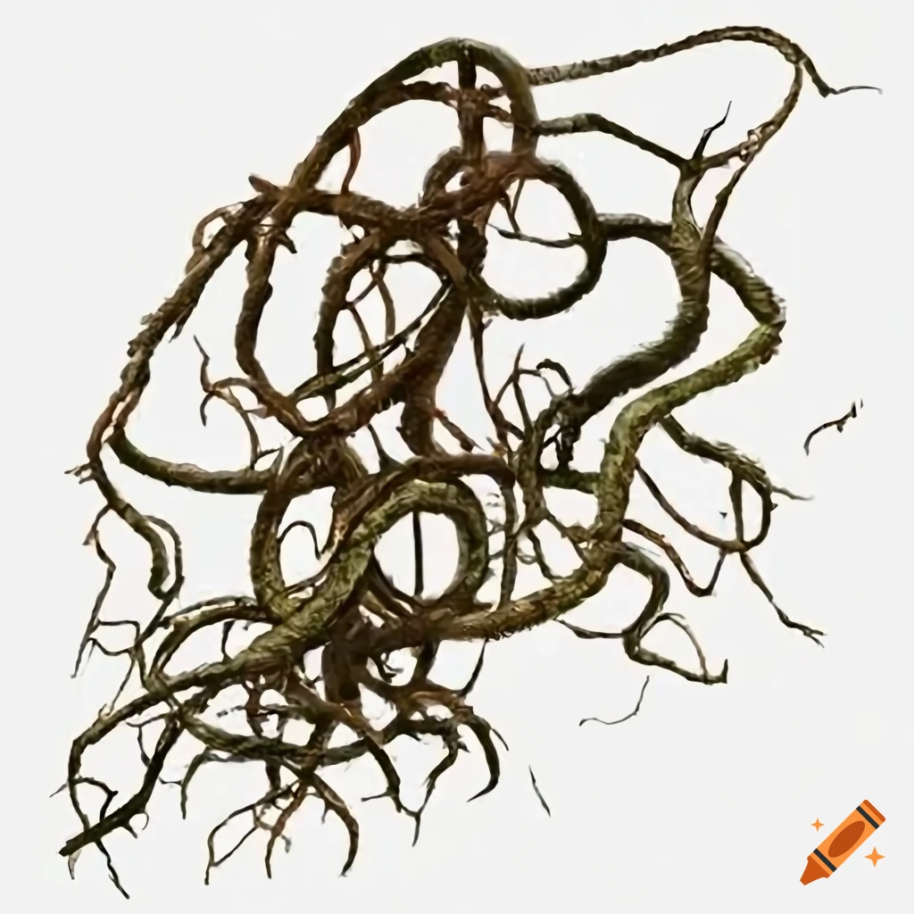 Tangled spiked vines in a woodland setting