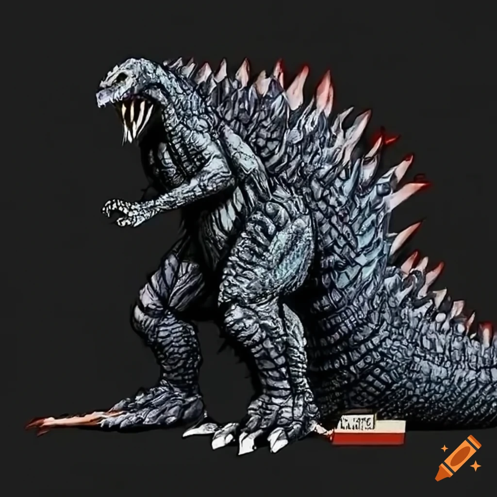 Image of heavily armored metallic muscular godzilla