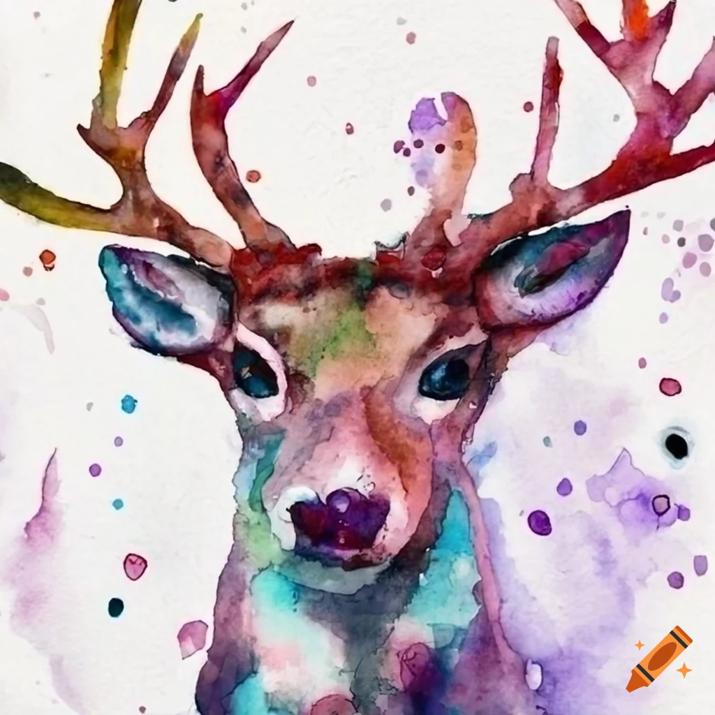 Colorful watercolor painting of a reindeer on Craiyon