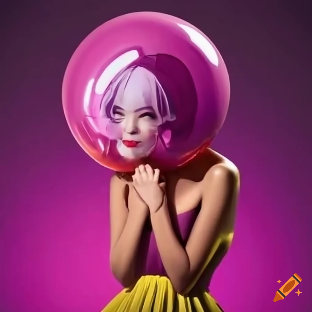 Elegant lady poking her head out of a giant birthday balloon on Craiyon