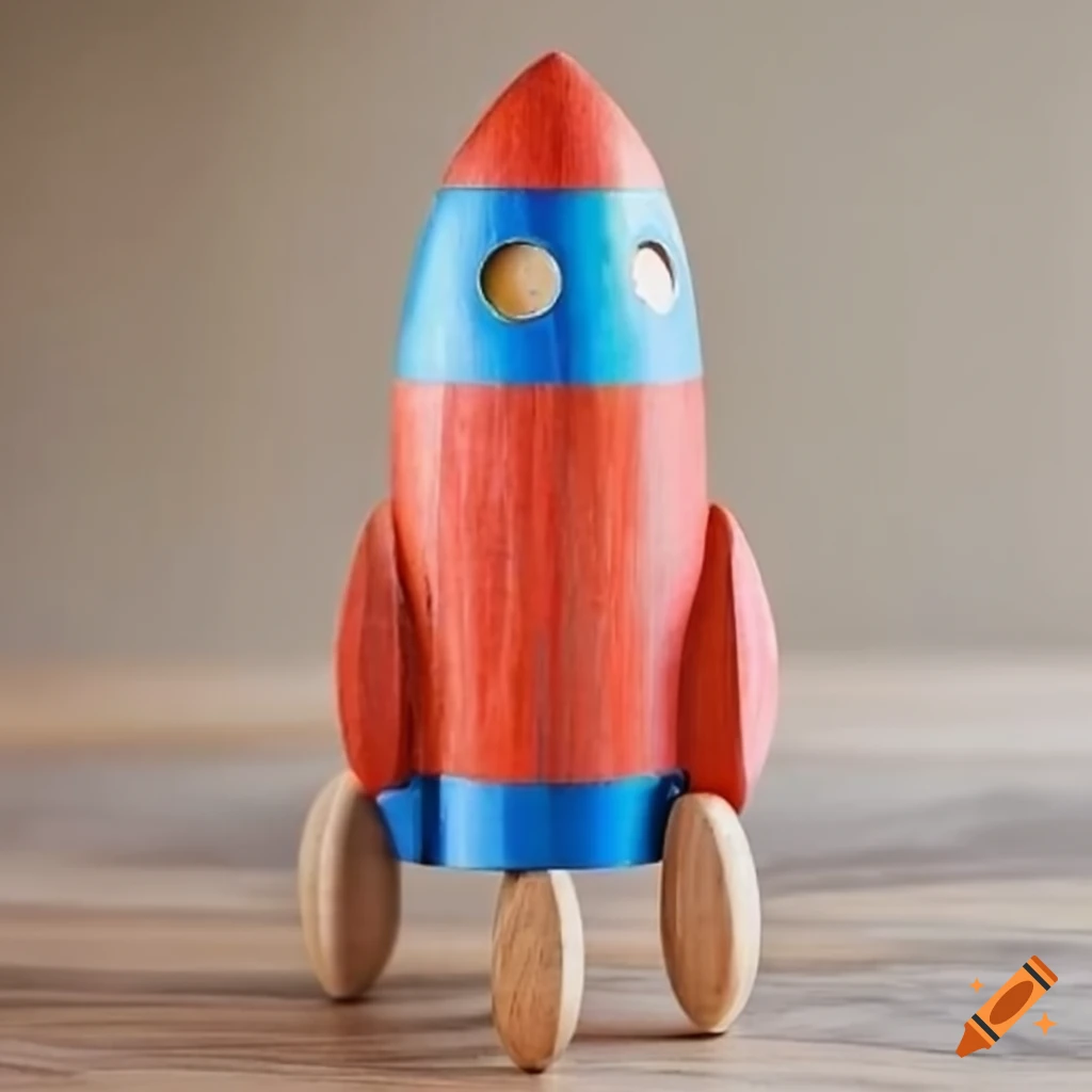 Montessori style wooden rocket toy