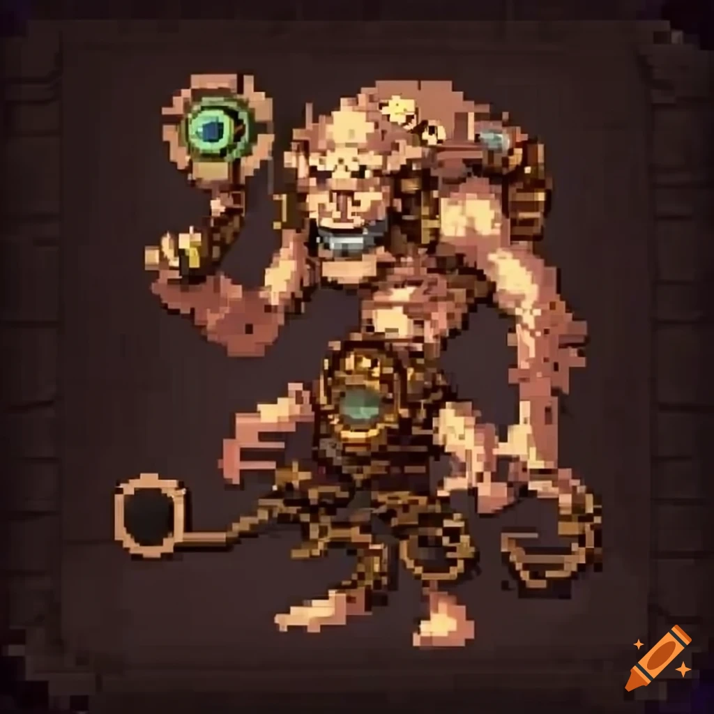 Side view of a steampunk demon in sprite style