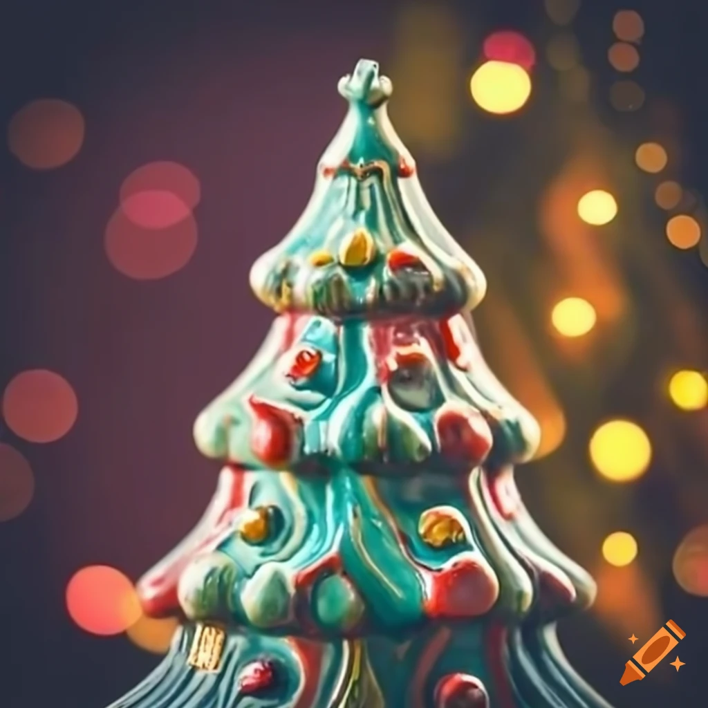 Colorful ceramic christmas tree with ornaments