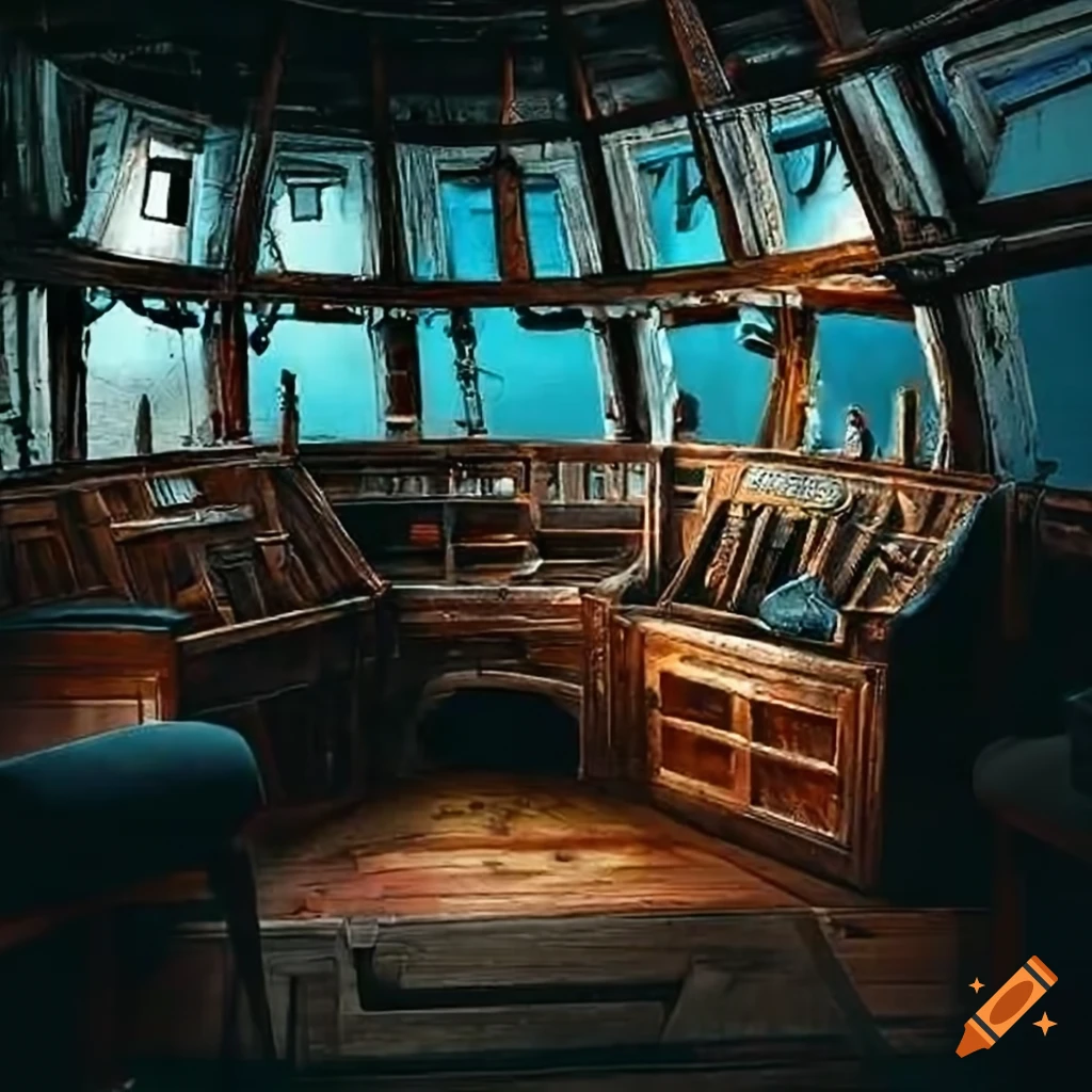 Interior of an old ship's command cabin