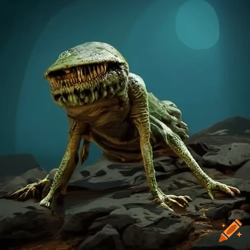 Extraterrestrial creature crawling on rocky terrain with a slimy trail ...