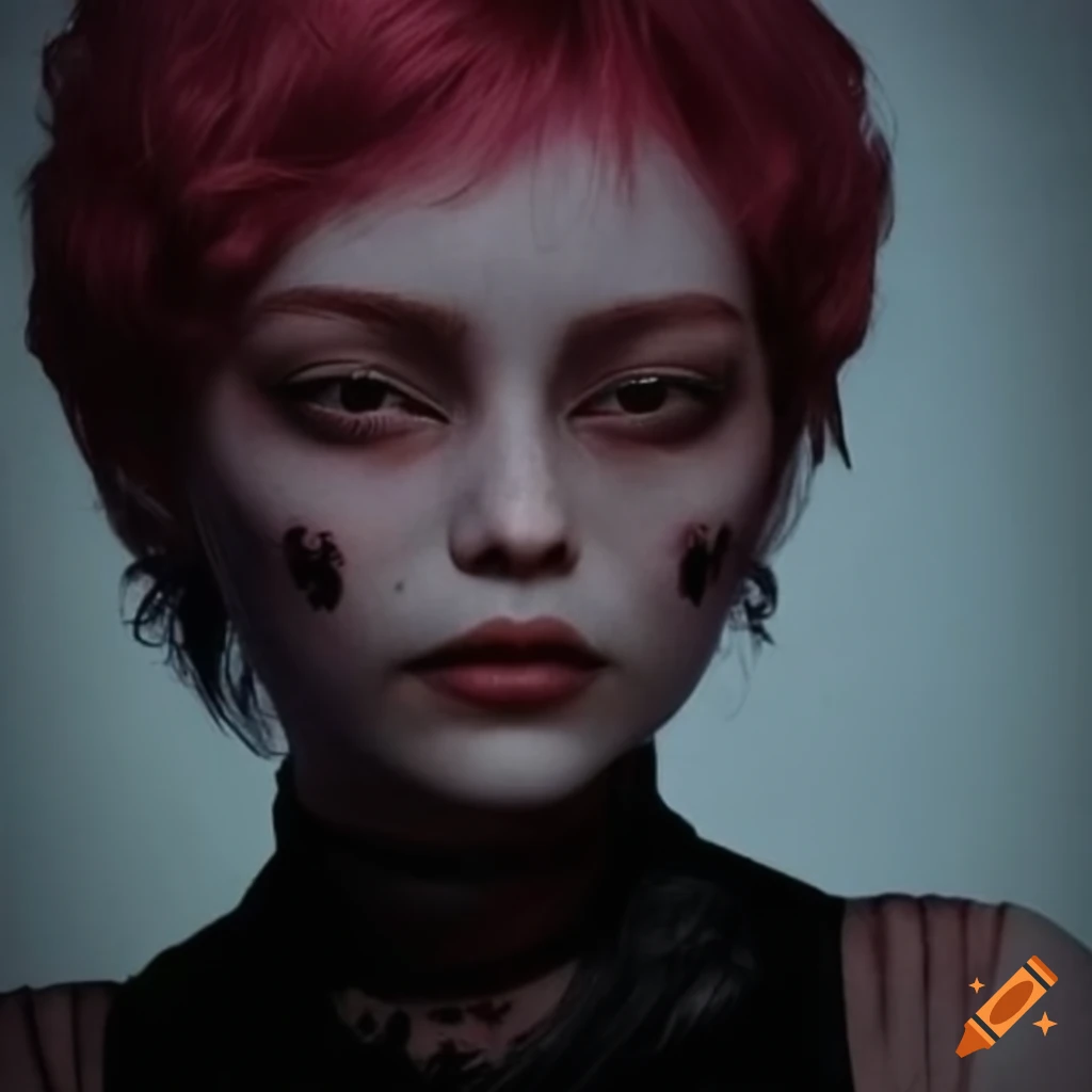 Alien female with frizzy pixie hair in a grunge outfit on Craiyon