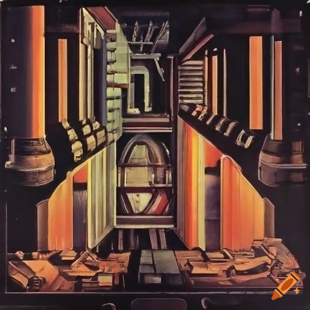 70s sci-fi industrial citadel factory art