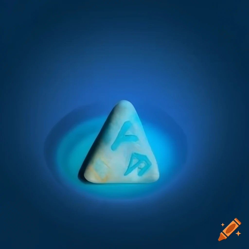 Stone rune with swirling shadows and mysterious eye on blue background ...
