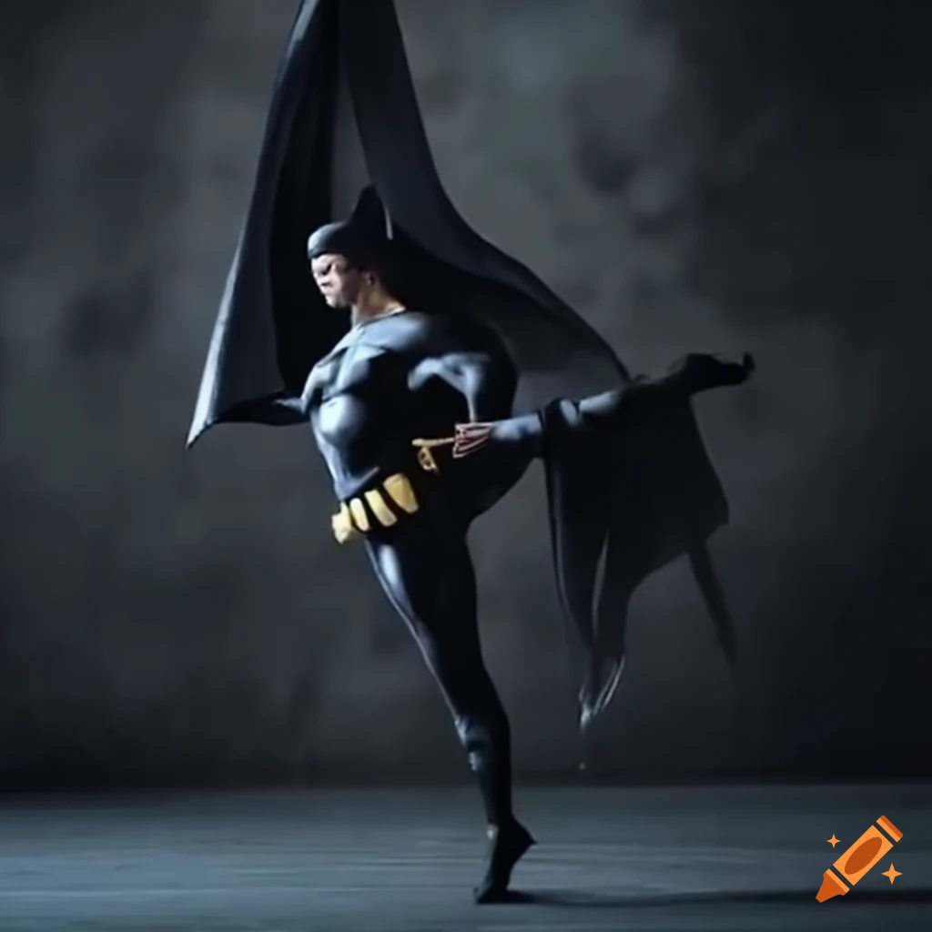 Batman striking a ballet pose in his batman outfit on Craiyon