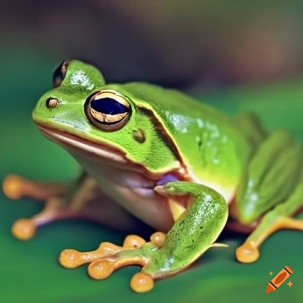 Close-up of green frog in rainforest