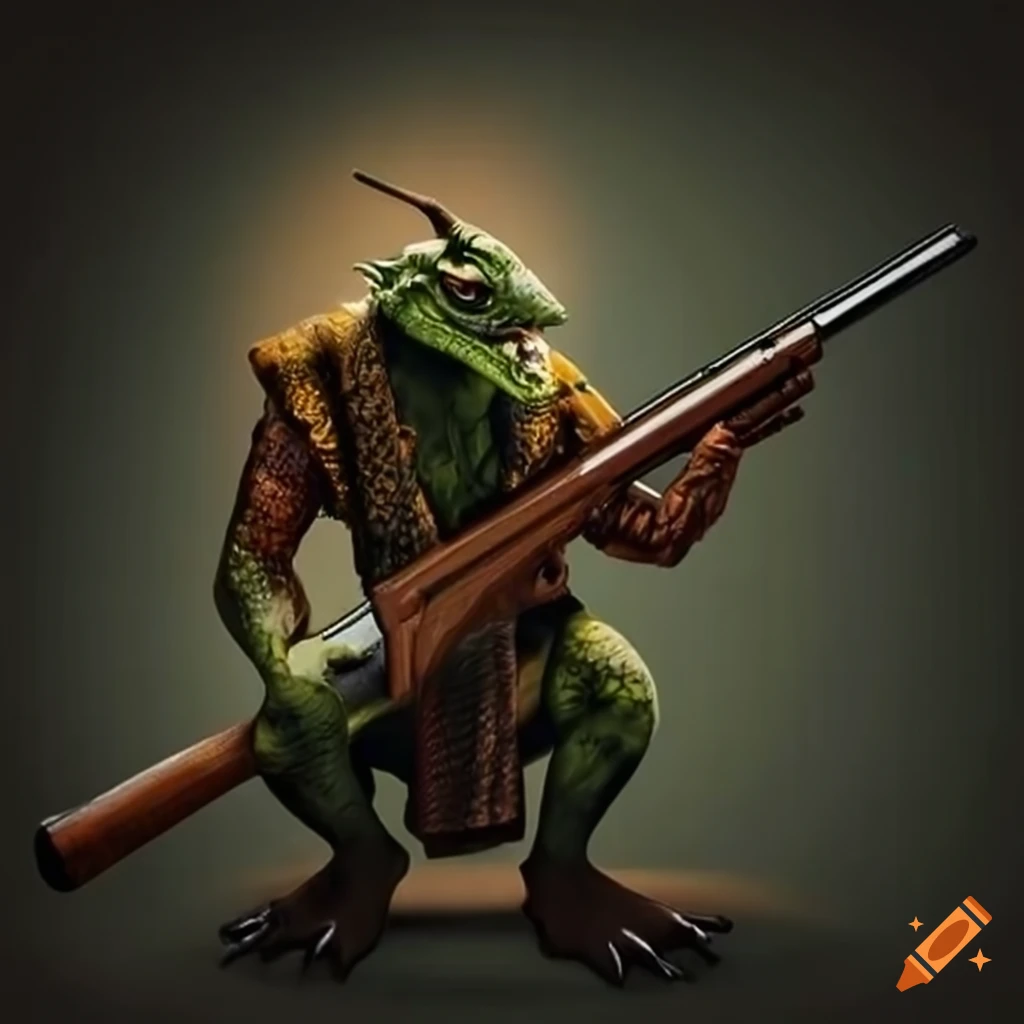 Lizard man with hunting rifle on Craiyon