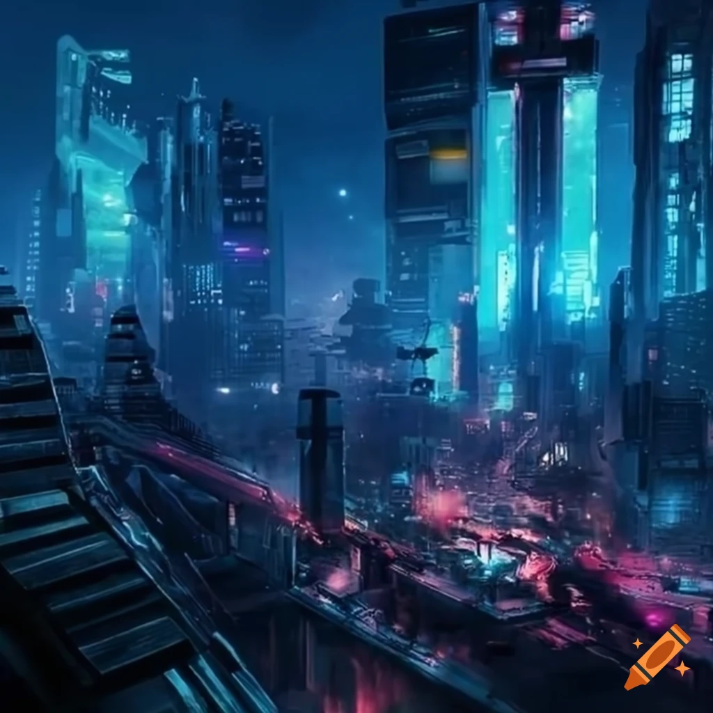 Otherworldly cyber city landscape