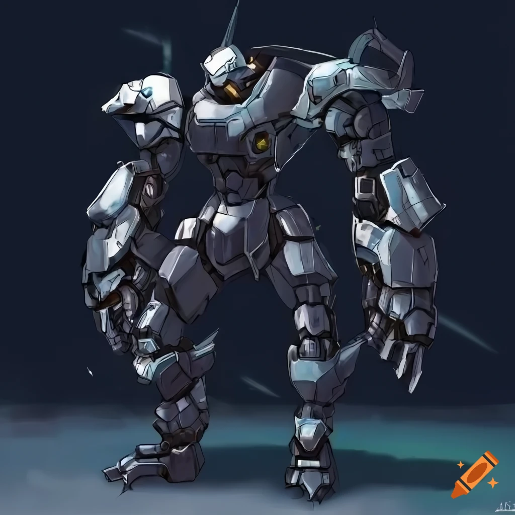 Anime-style mecha with bulky armor and black color scheme