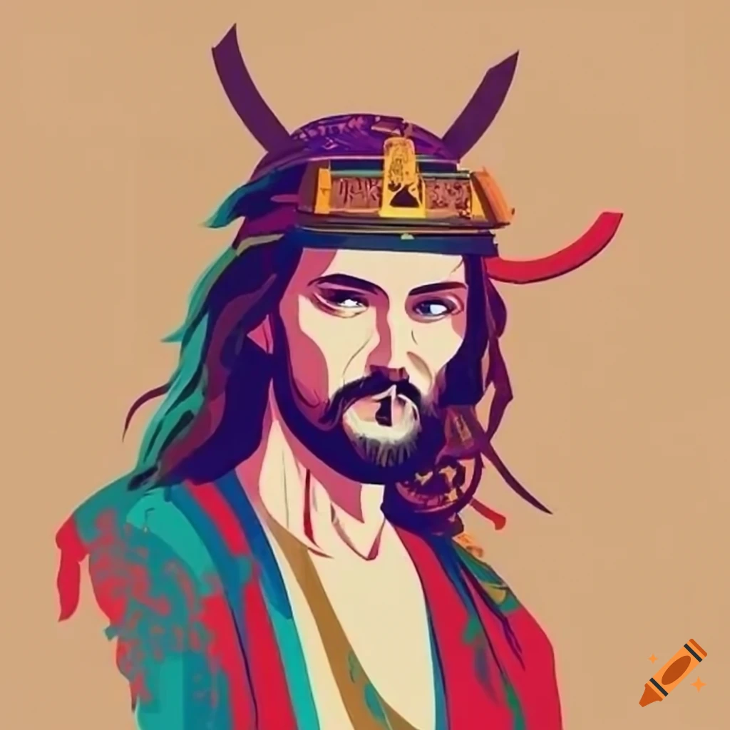 Artwork of jesus depicted as a samurai
