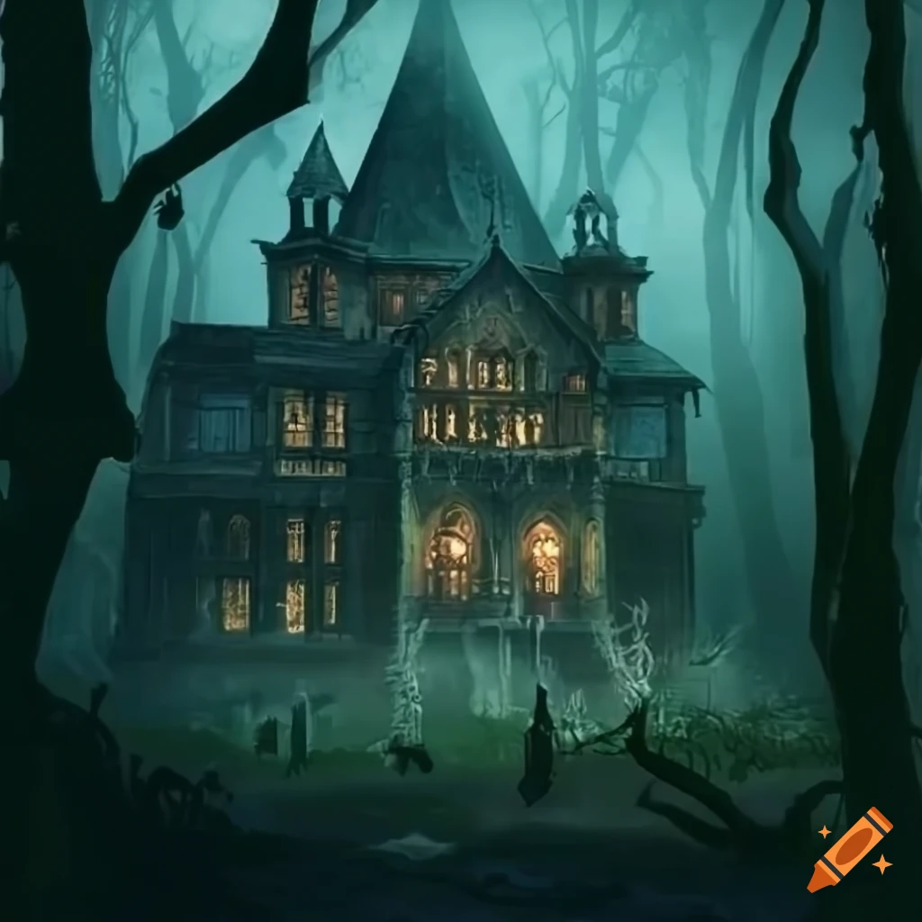 Mystic gothic-victorian building with magical elements in a forest on ...