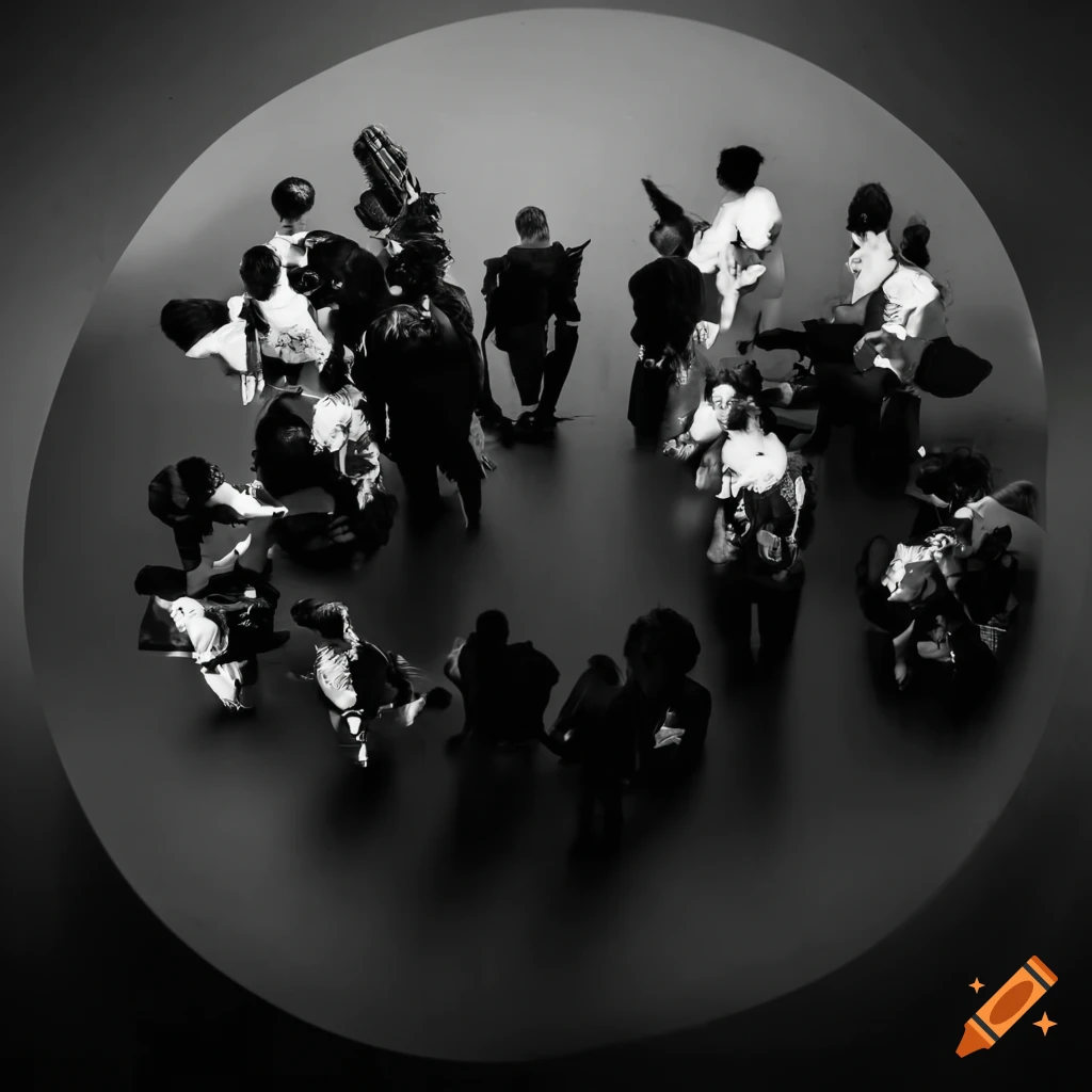 Photographers in a circle taking photos of each other in a studio setting