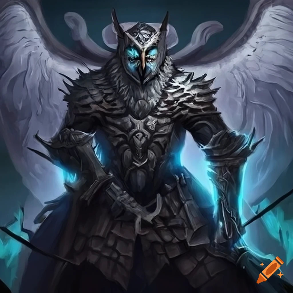 Epic artwork of an owl-man summoning undead creatures