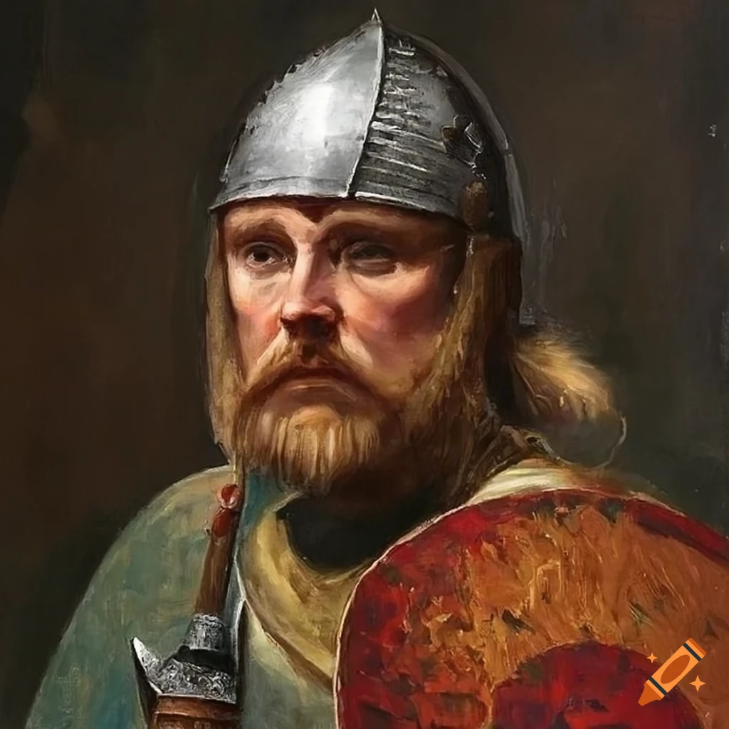 Palette knife and flat brush portrait of an anglo saxon warrior on Craiyon