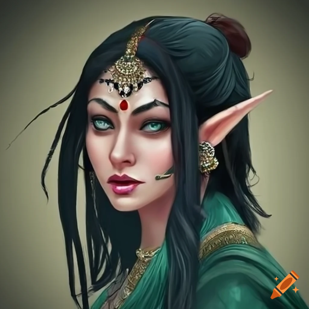 Indian half-elf wizard woman with long black hair and piercings in a ...
