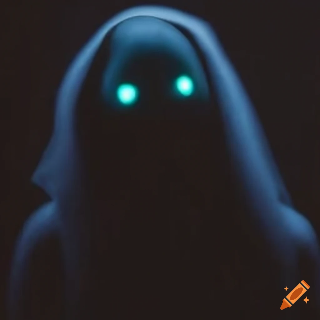 Eerie pale paranormal creature with glowing eyes