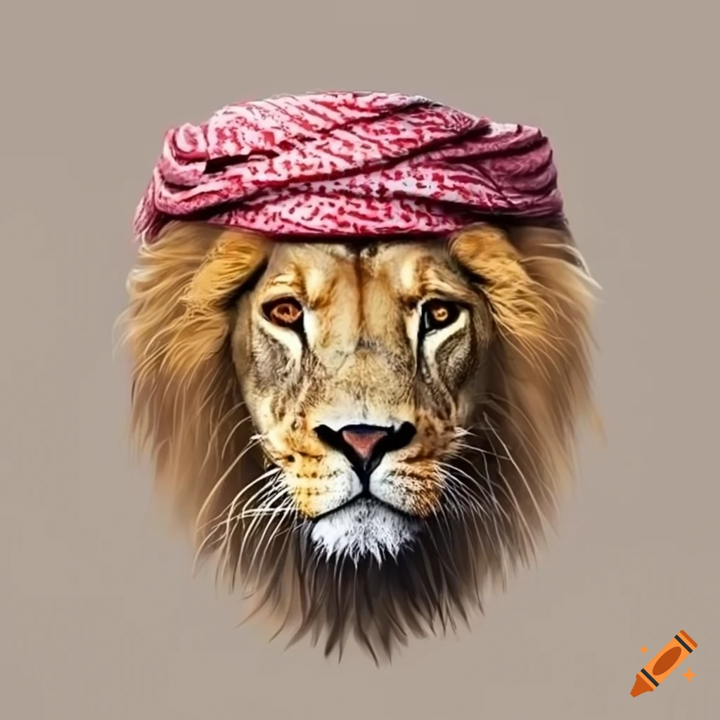 Lion wearing traditional arab headwear on Craiyon