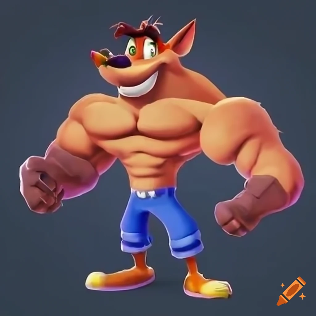 Muscular bodybuilder version of crash bandicoot on Craiyon