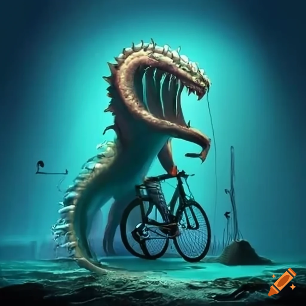 Man on a bike searching for sea monster