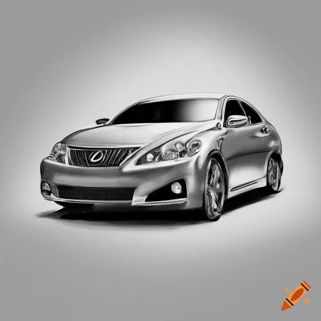 Pencil drawing of a Lexus GS 300 2007 in black and white from the side ...