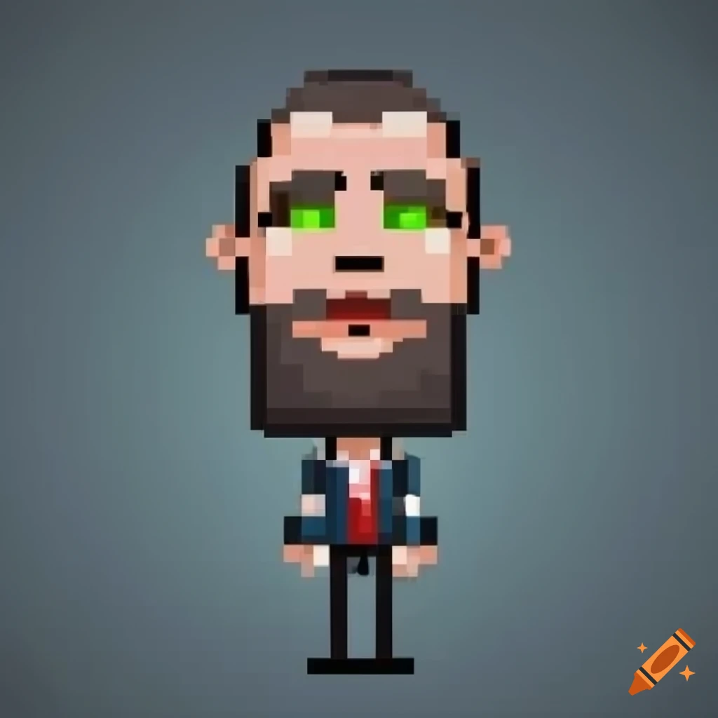 Bearded pixel character in a suit