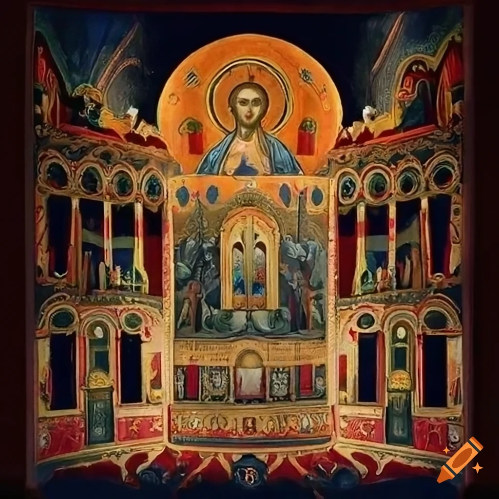 Ancient Orthodox structure with Icon of the Creation and The Bible ...