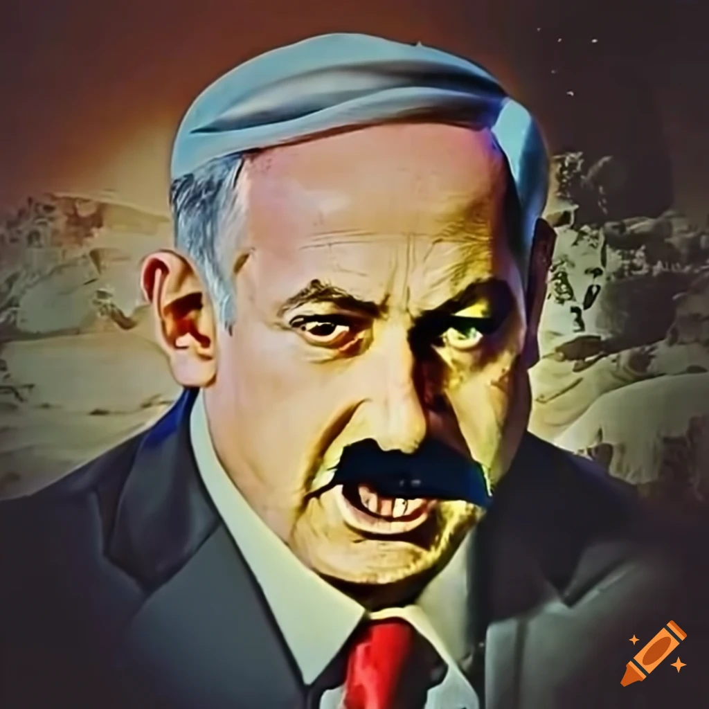 Israeli prime minister with a comical charlie chaplin mustache