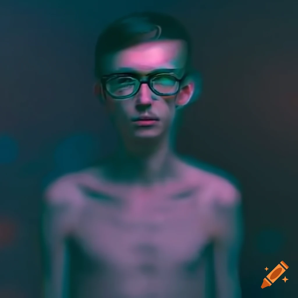 Skinny man with holographic glitch effect on Craiyon